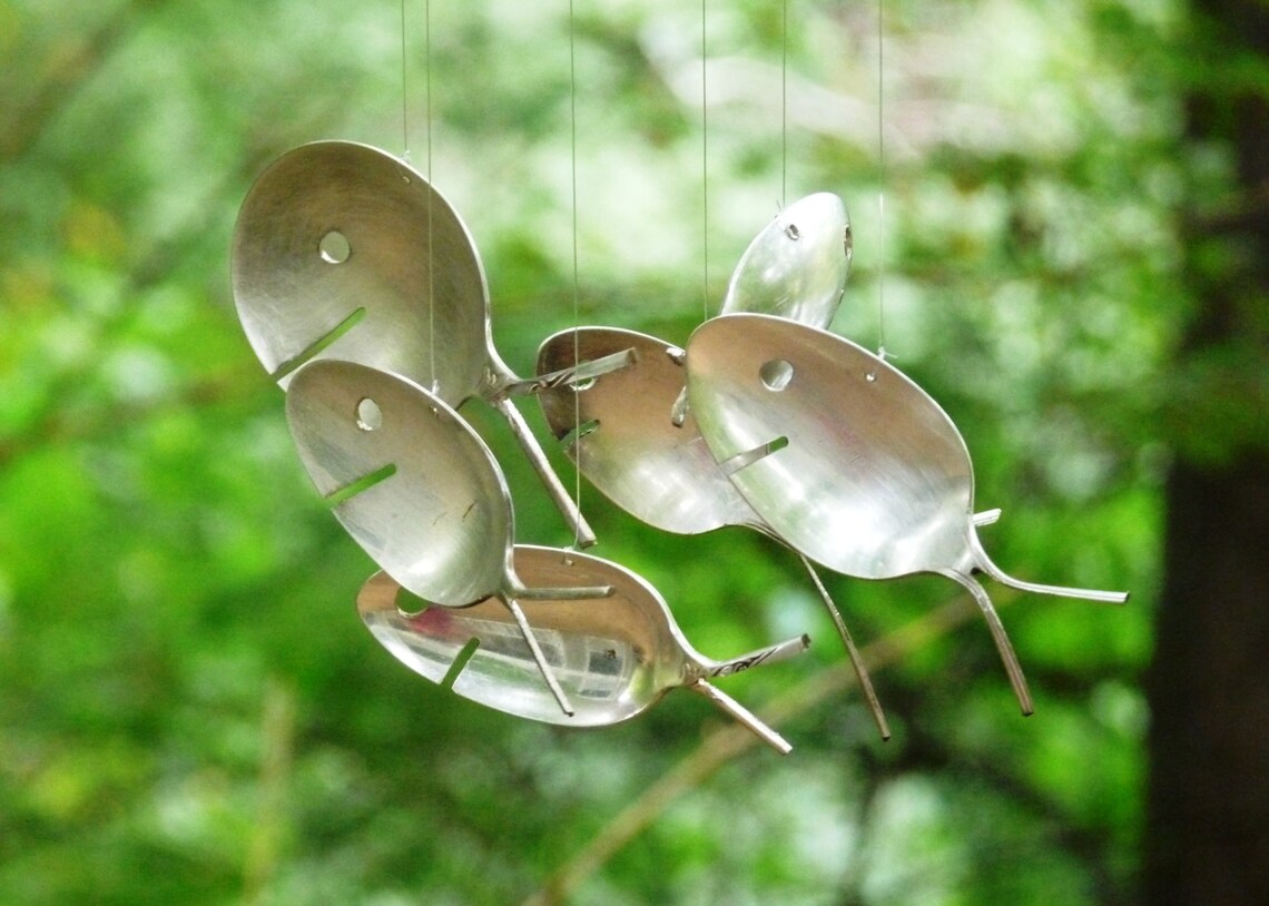 Silver Snowflake & Spoon Fish Wind Chime: Upcycled Metal Christmas ...