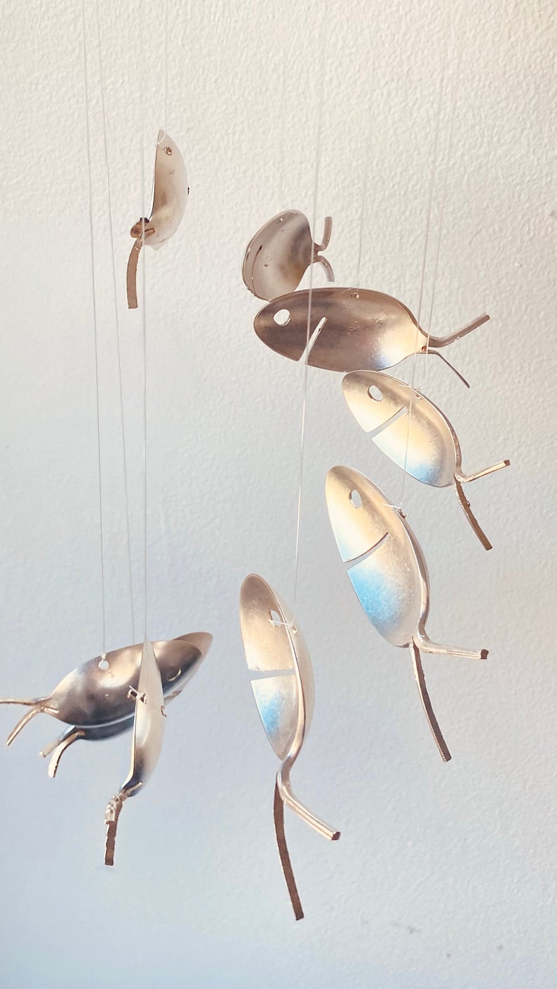 Spiral Splendor-handcrafted Wood Slice-spoon Fish Wind Chime-melodic ...