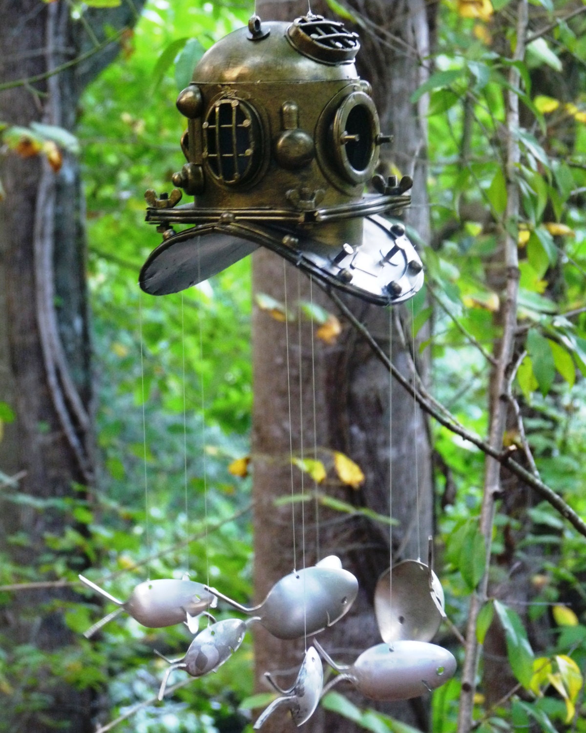 Distressed Deep Sea Diver's Helmet & Spoon Fish Windchime-vintage Aged ...