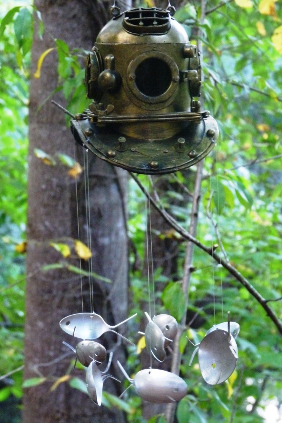 Distressed Deep Sea Diver's Helmet & Spoon Fish Windchime-vintage Aged ...