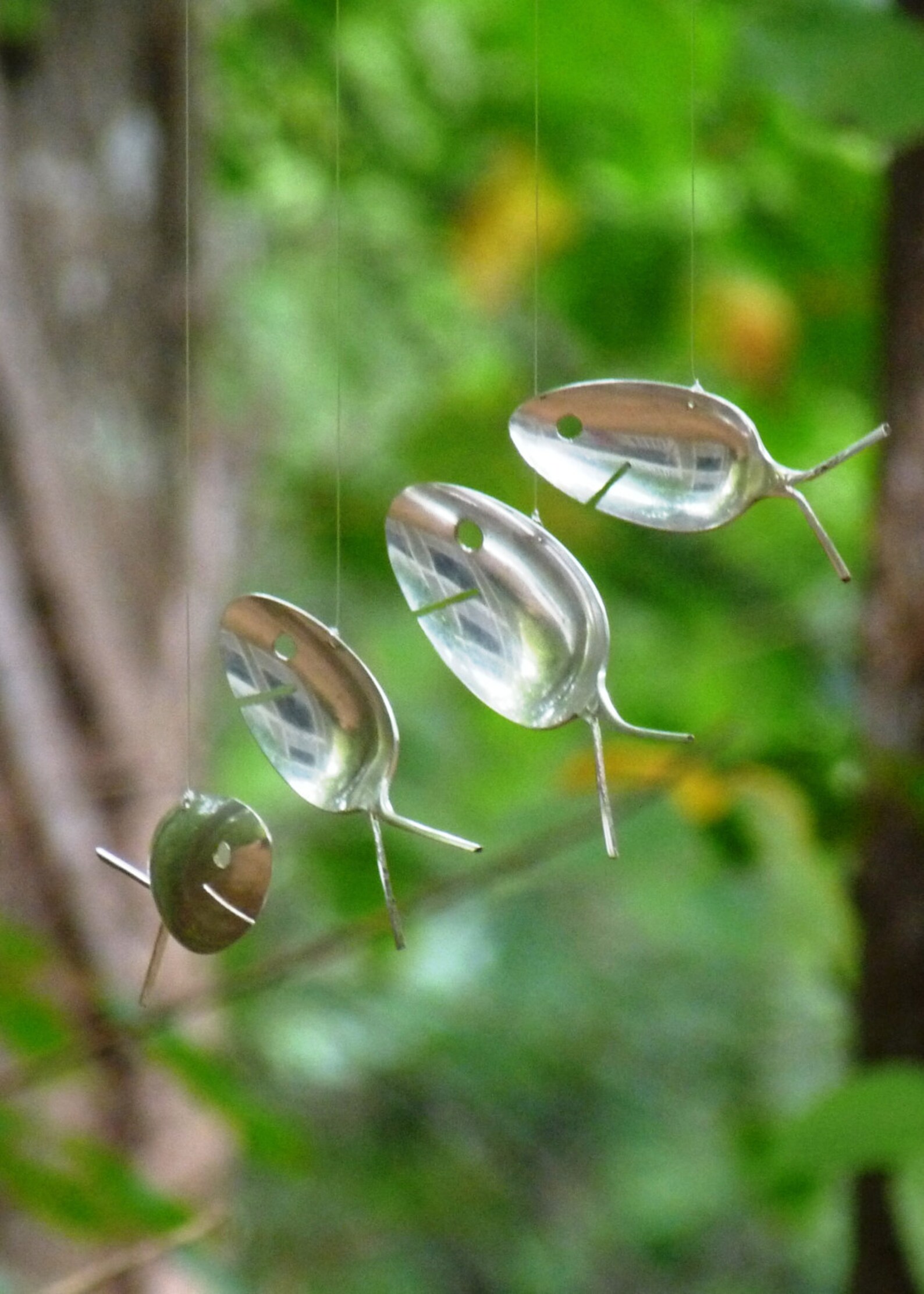 Silver Bait Bucket & Spoon Fish Wind Chime, Vintage Style Flatware ...