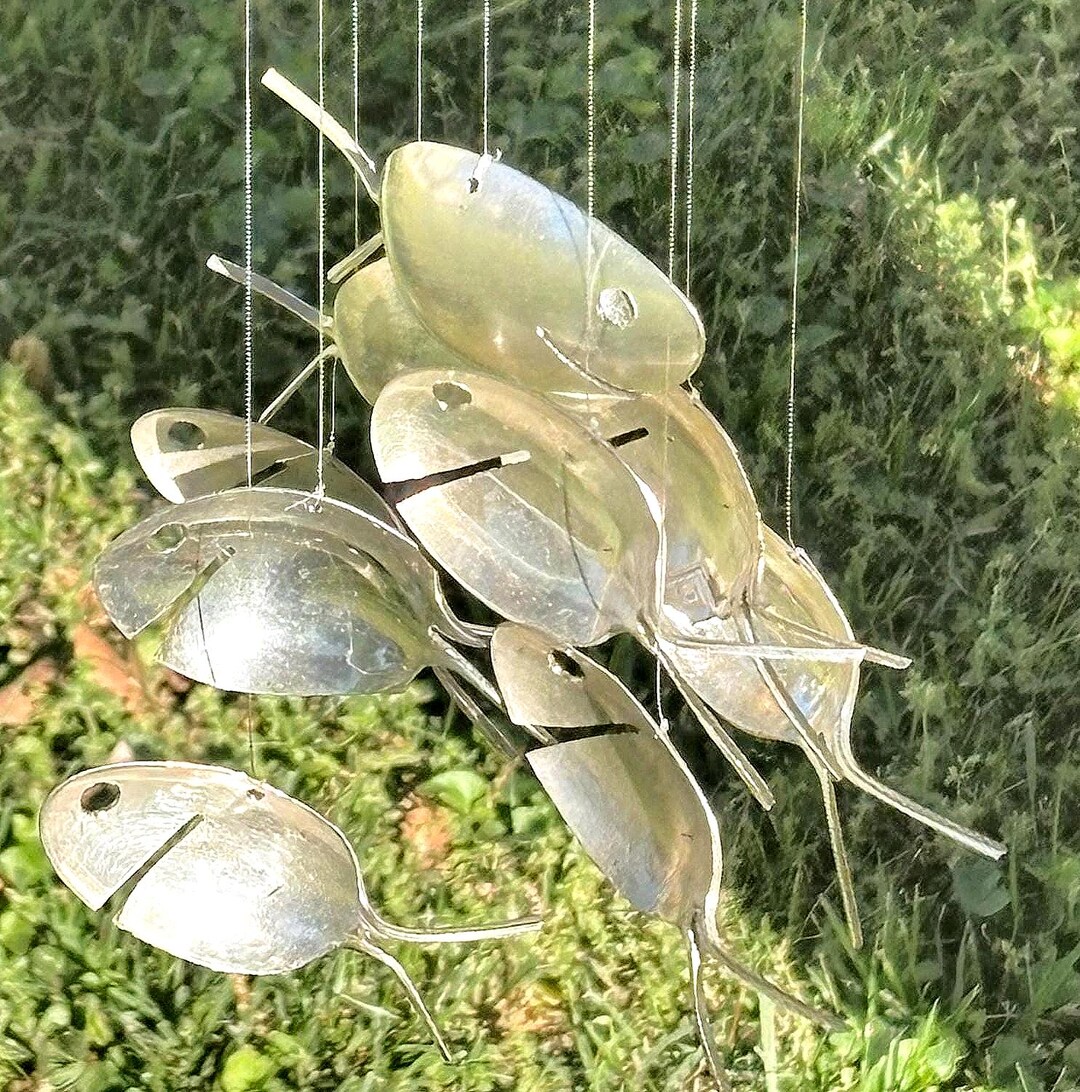 Upcycled Spoon Fish Wind Chime: Stainless Steel Lotus, Zen Garden Decor ...