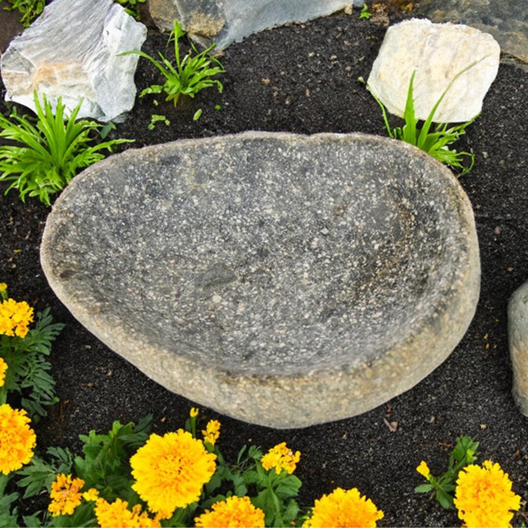 Handcrafted River Stone Bird Bath Charming Outdoor Decor for Balcony ...