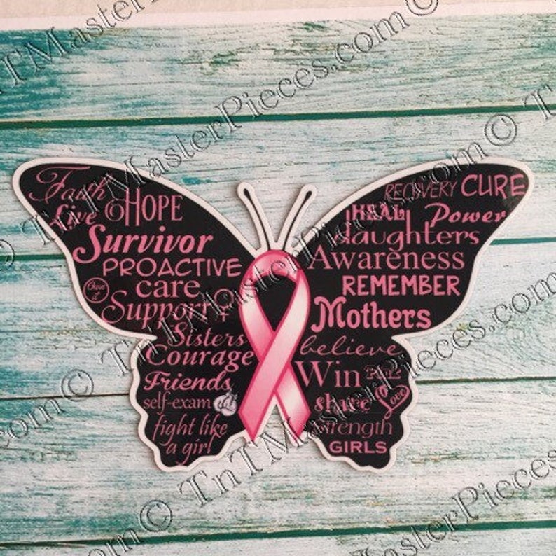 Breast Cancer Awareness Pink Ribbon Butterfly Vinyl Decal / | Etsy