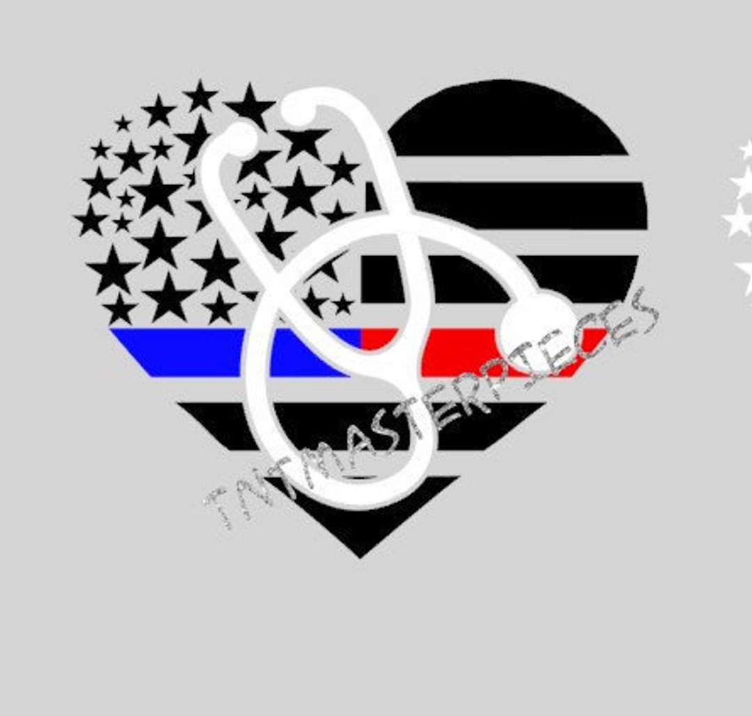 Thin Blue-red Line Heart Stethoscope Nurse/ems/emt Vinyl Decal/magnet ...
