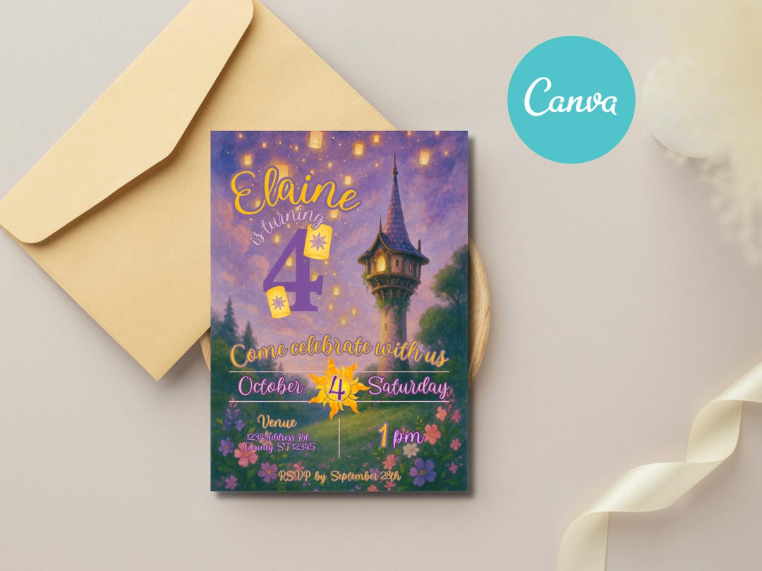 Tangled 4th Birthday Invitation: Rapunzel Princess Party (digital ...