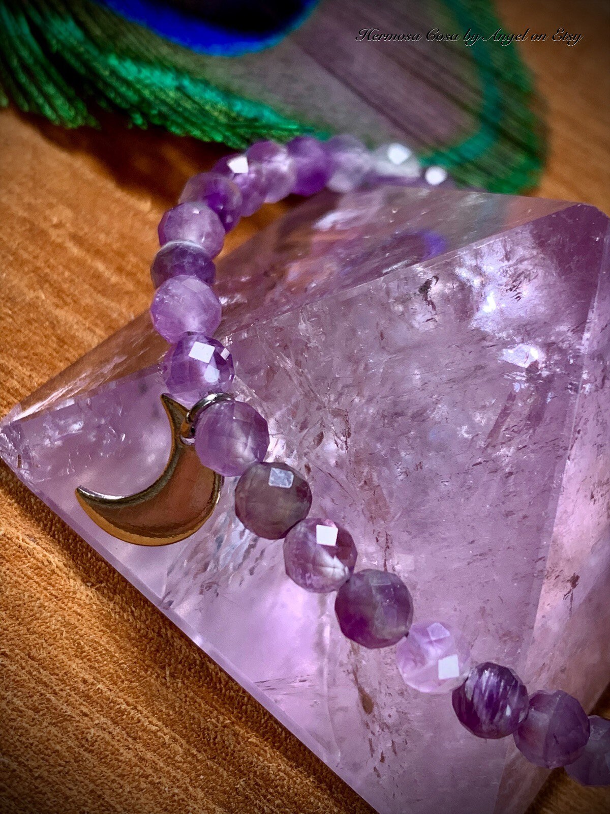 Amethyst Charm Bracelet Moon Bracelet - Etsy