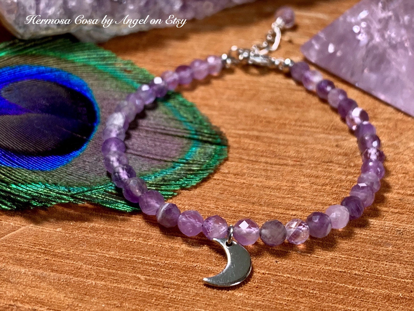 Amethyst Charm Bracelet Moon Bracelet - Etsy