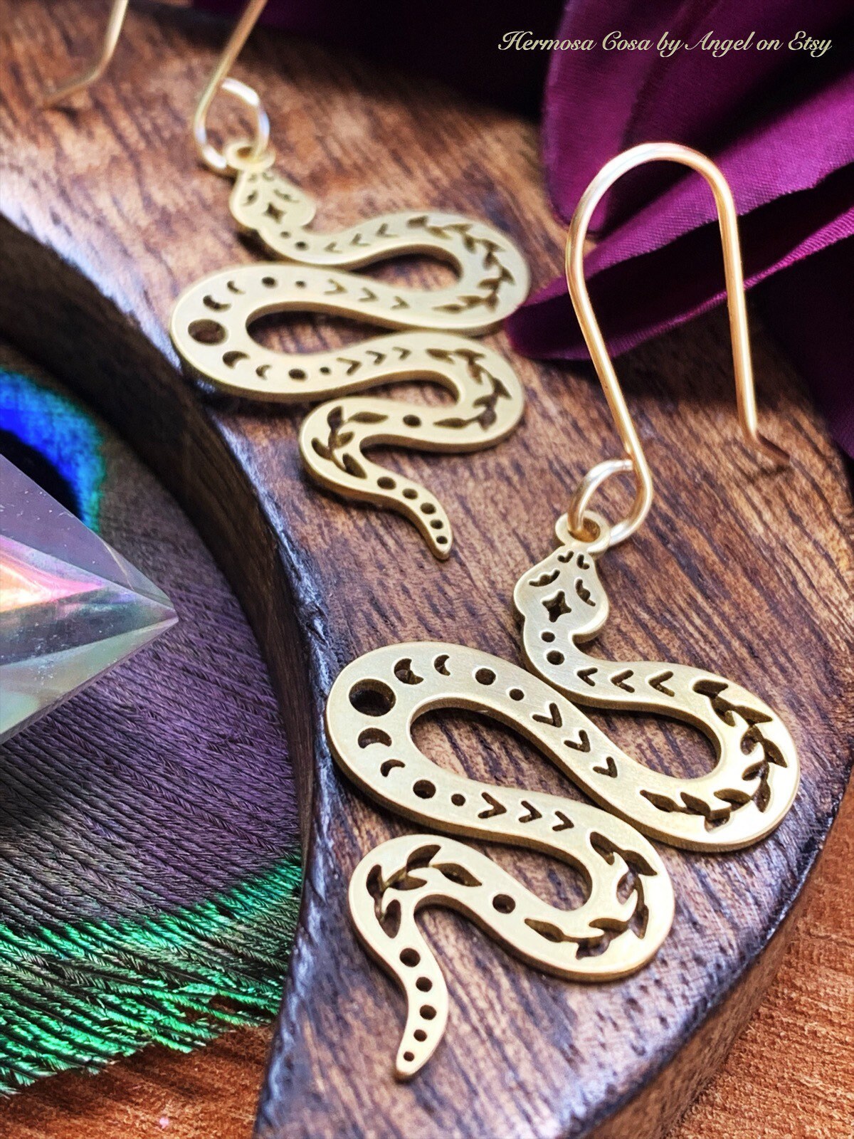 Snake earrings Brass earrings Snake jewelry | Etsy