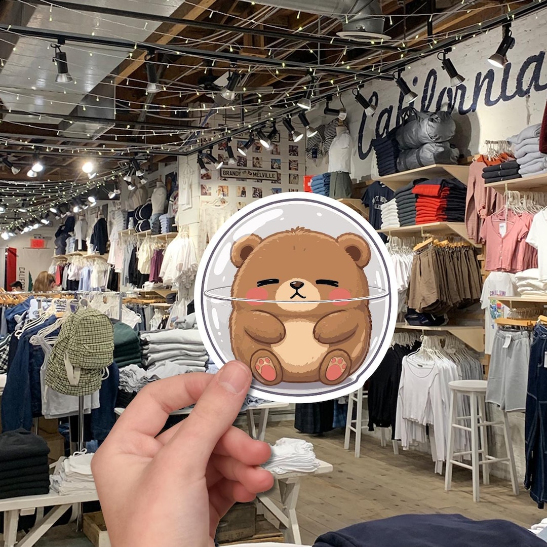 Gacha Bear Sticker – Cute Plush Toy Bear Trapped in Capsule, Aesthetic ...
