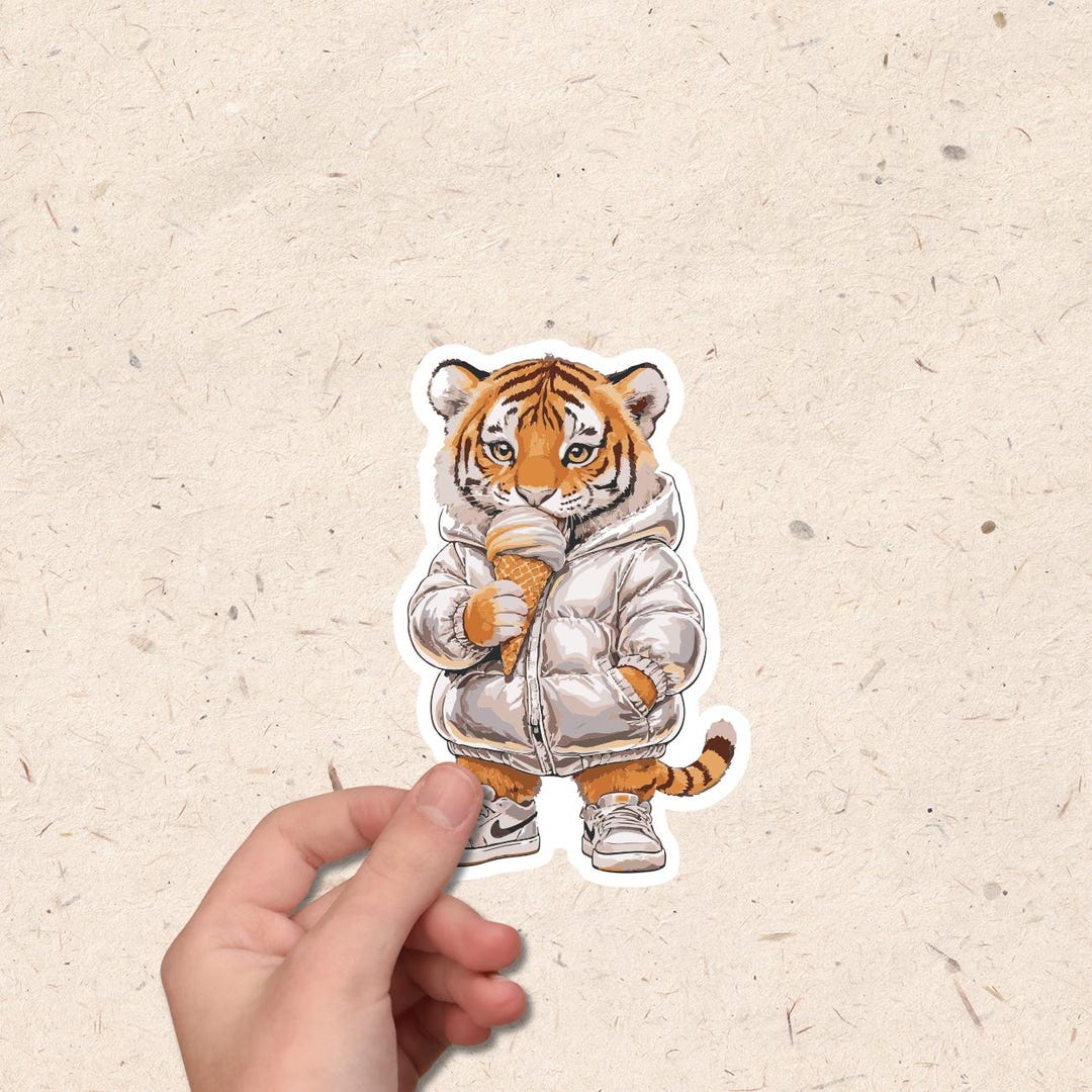 Chillin' Tiger Sticker - Tiger Eating Ice Cream Y2K Waterproof High ...