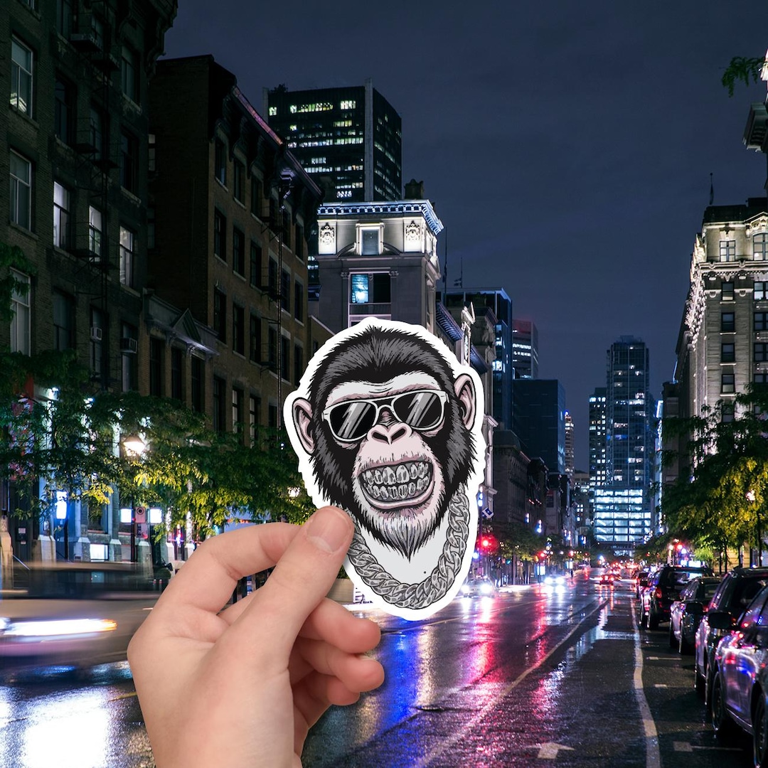 Iced Out Monkey Sticker – Cool Punk Thug Style Animal With Grillz ...