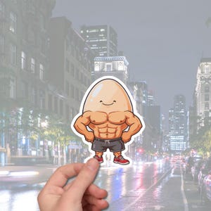 Egg With Abs Sticker – Funny Fit Egg Cartoon, Gym Humor Vinyl Sticker ...