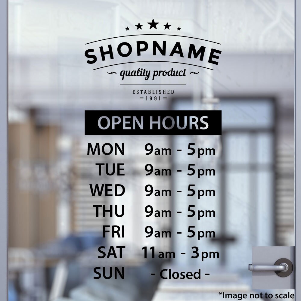 Custom Open Hour With Your Company Logo Decal Business Sticker - Etsy