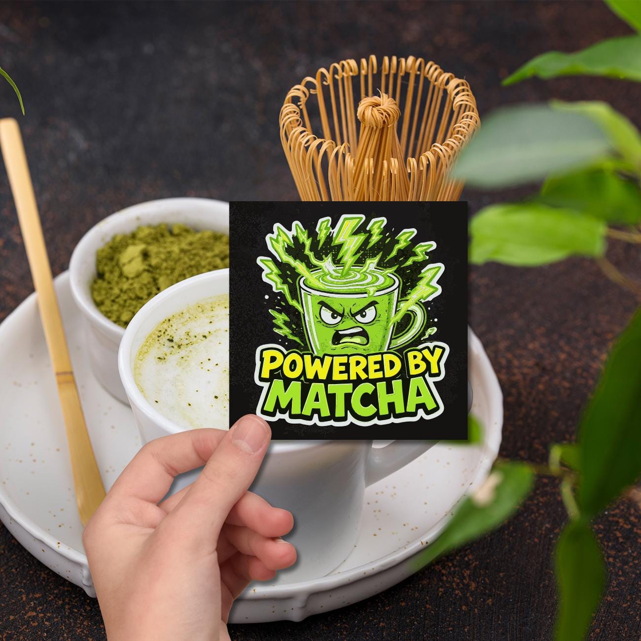 Powered by Matcha Funny Cartoon Vinyl Sticker | Waterproof, Durable ...