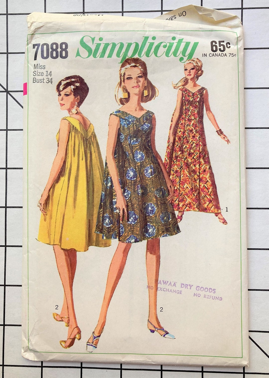 Simplicity 7088 Sewing Pattern Dress Caftan Muumuu Muu Maxi Sleeveless
