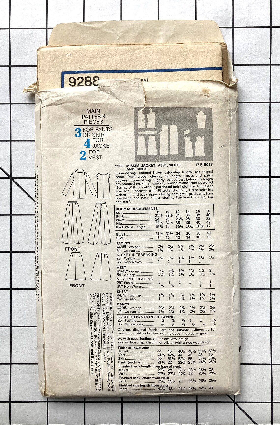 Vogue 9288 Sewing Pattern Separates Pants Slacks Trousers Coat Jacket ...