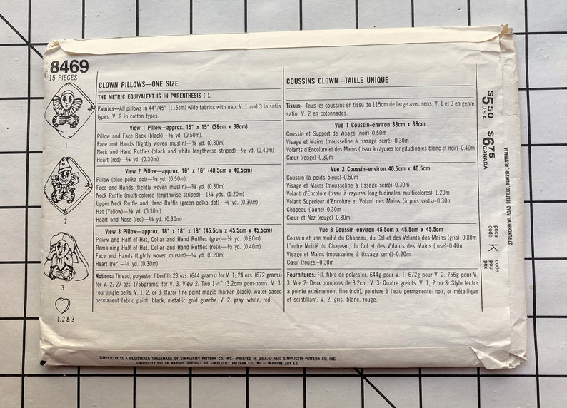 Simplicity 8469 Sewing Pattern Crafts Pillows Square Triangle Clowns ...