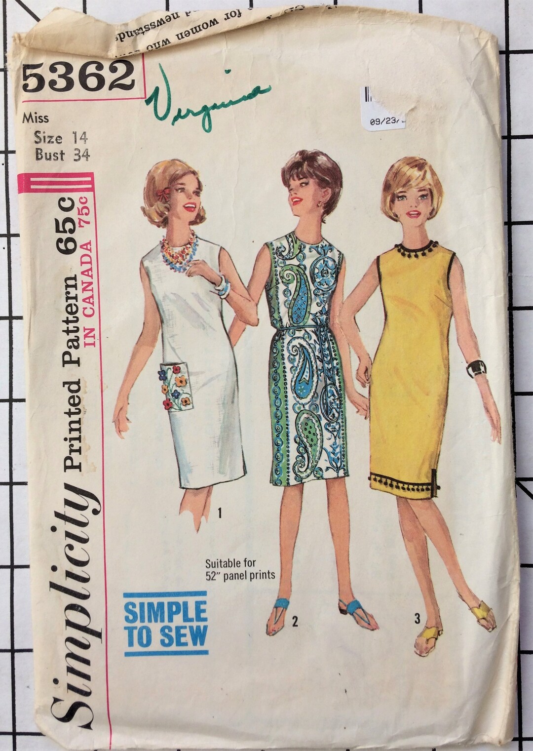 Simplicity 5362 Sewing Pattern Dress Slim Straight Mod 60's Sixties ...