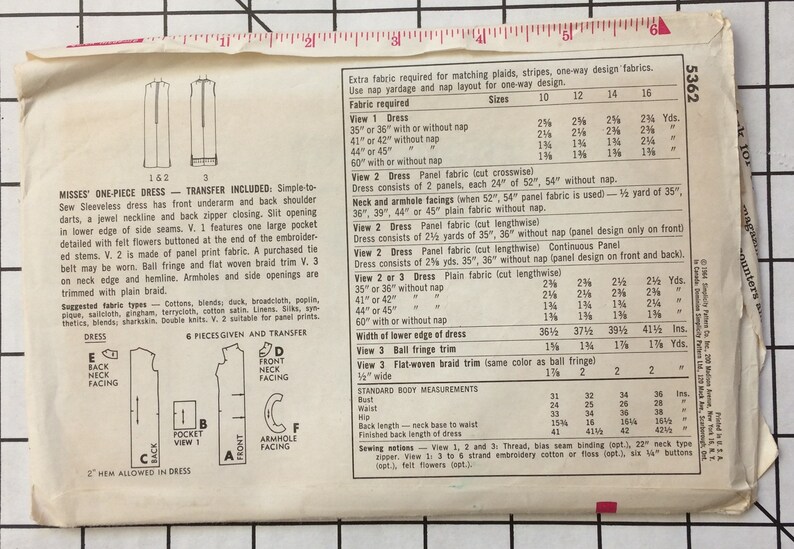 Simplicity 5362 Sewing Pattern Dress Slim Straight Mod 60's Sixties ...