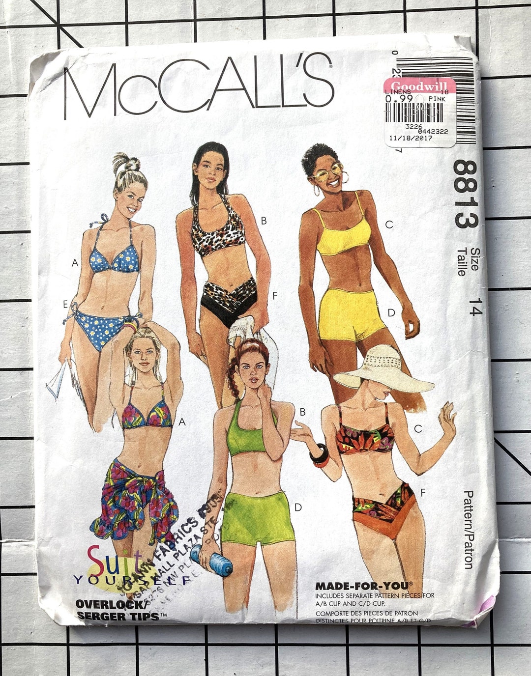 Mccalls 8813 Sewing Pattern Bathing Suit Swimsuit Boy Leg Sarong Halter Summer Beach Vacation ...