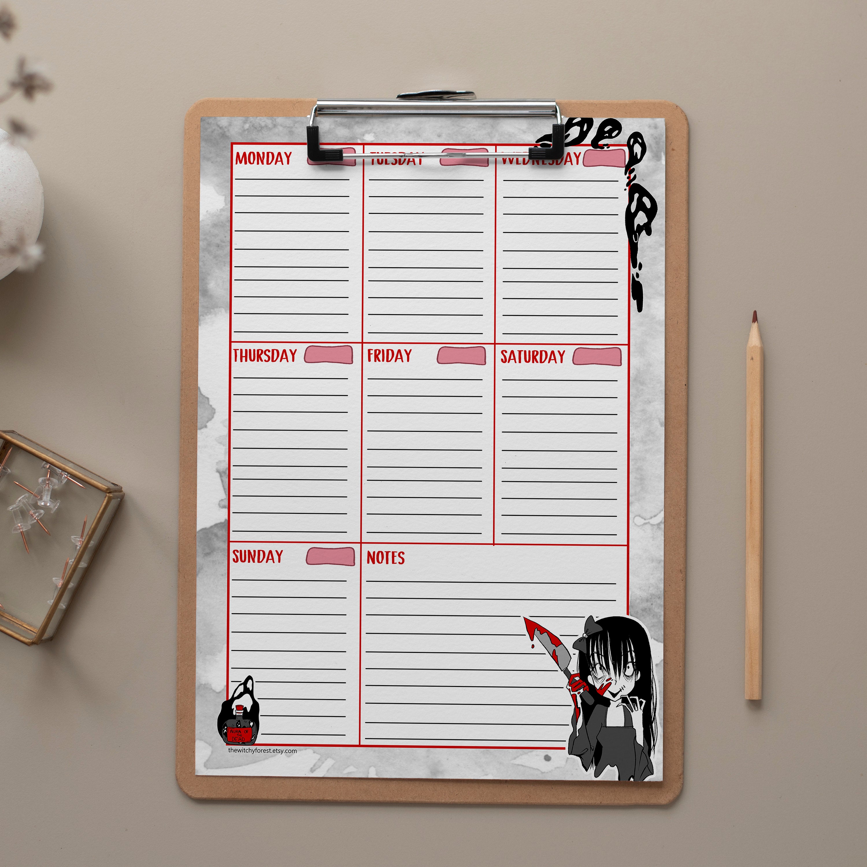 The Creepy Bunch Weekly Planner Printable, A4, A5, Downloadable, Weekly ...