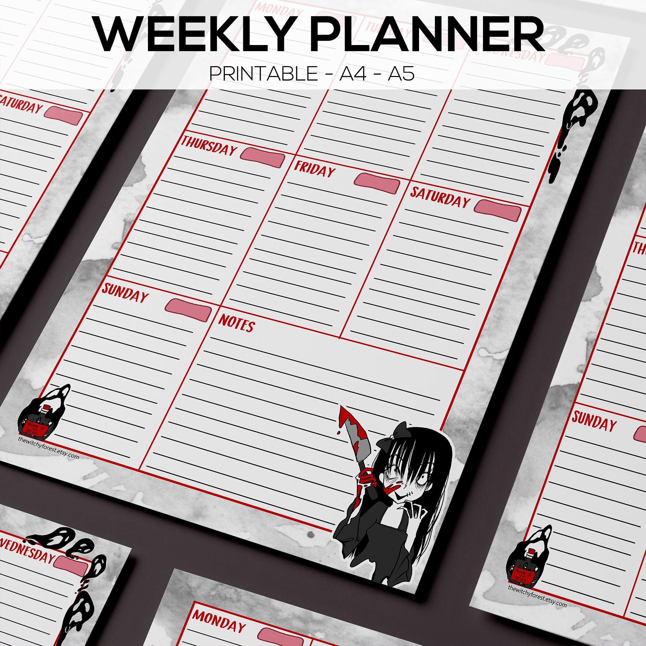 The Creepy Bunch Weekly Planner Printable, A4, A5, Downloadable, Weekly ...
