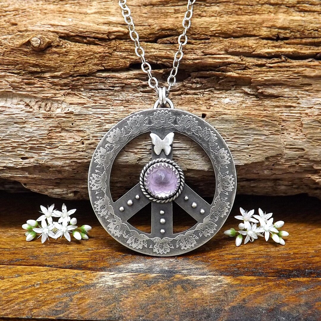 Sterling Silver Harmony Peace Sign Amethyst Necklace - Etsy
