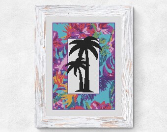 Palm Tree Lagoon Counted Cross Stitch Chart Instant Download Digital ...