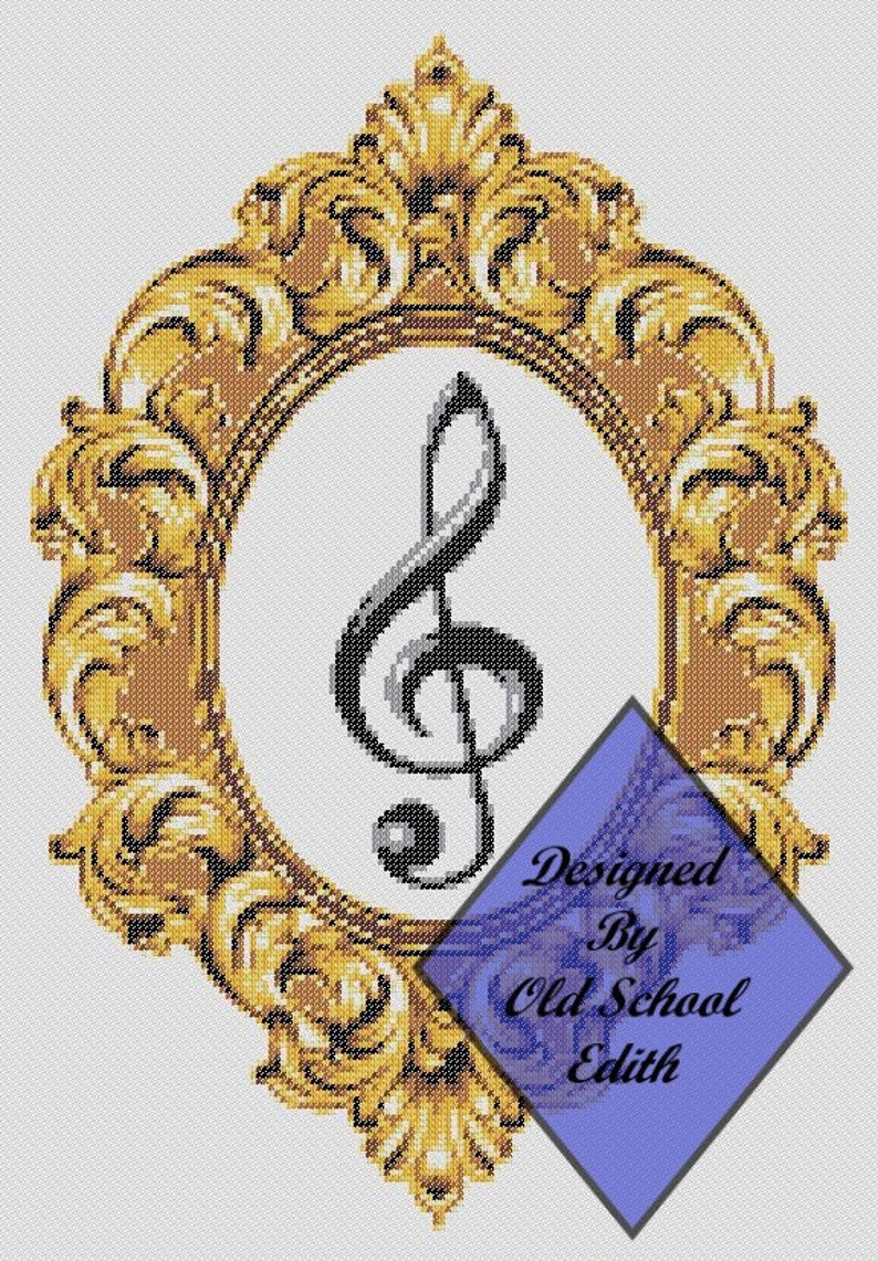 Cross Stitch Pattern, PDF, Treble Clef in Baroque Frame, Ornate, Music ...