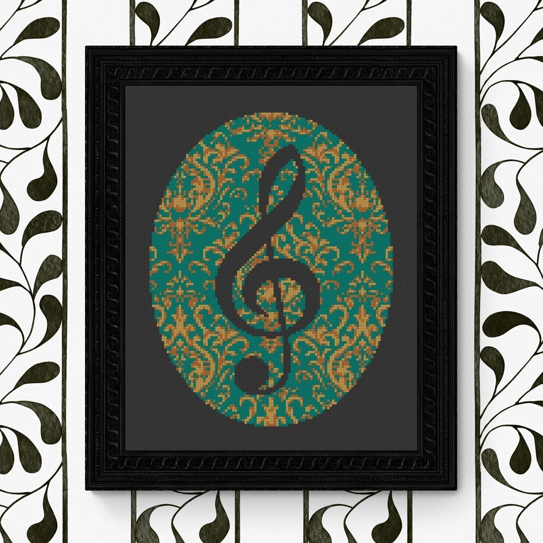 Treble Clef With Baroque Background Cross Stitch Pattern Digital ...