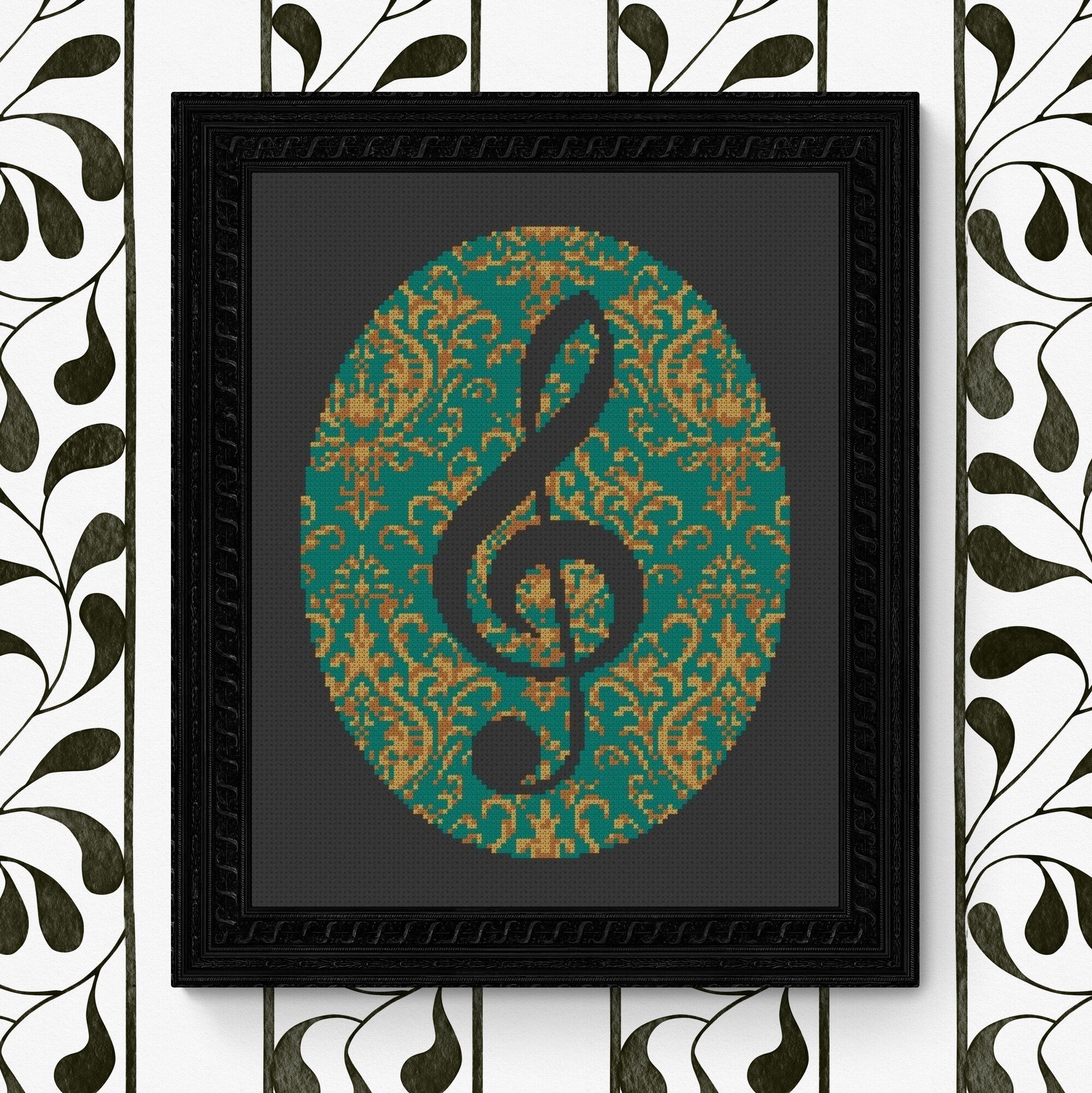 Treble Clef With Baroque Background Cross Stitch Pattern Digital ...