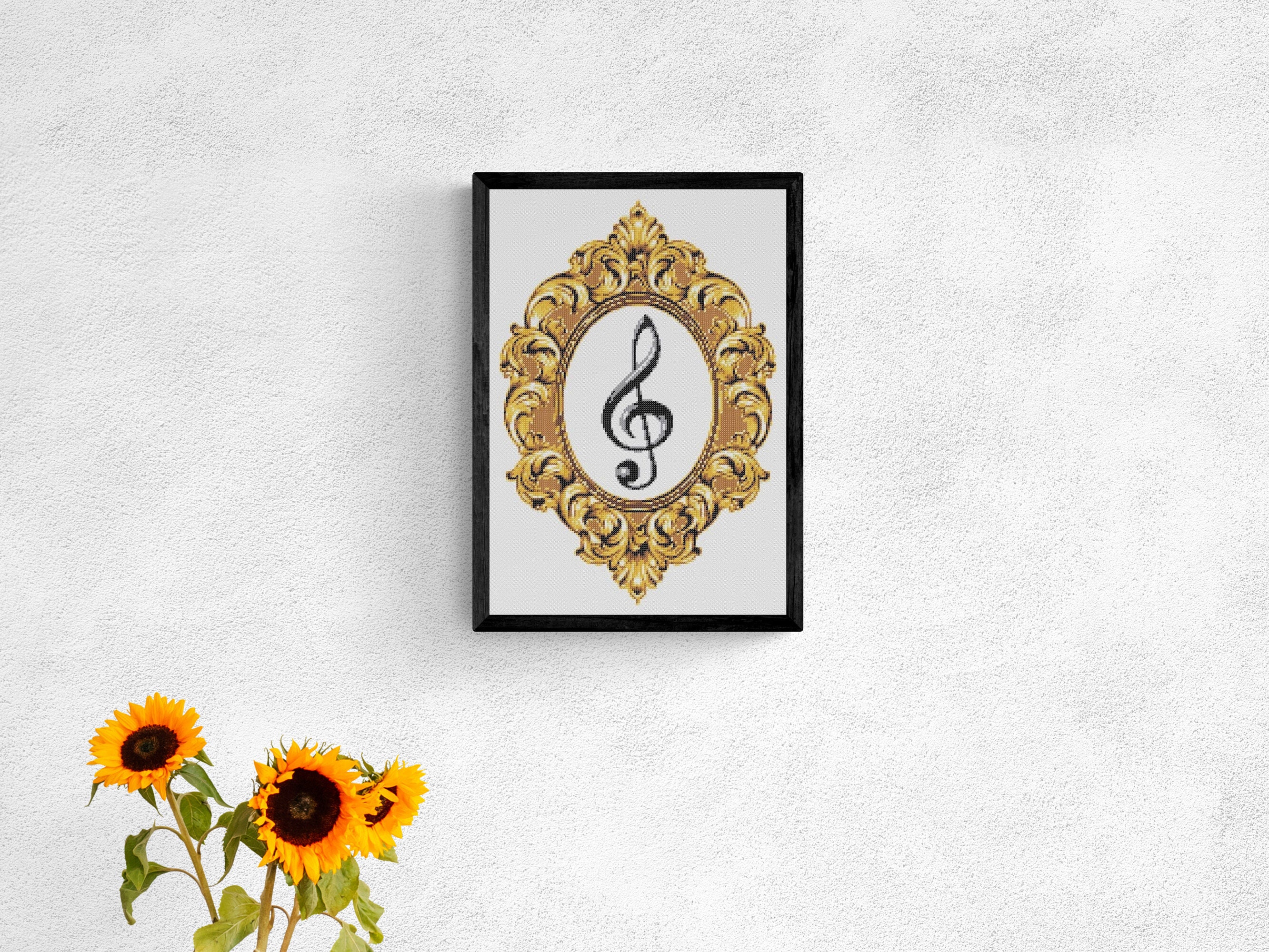 Cross Stitch Pattern, PDF, Treble Clef in Baroque Frame, Ornate, Music ...