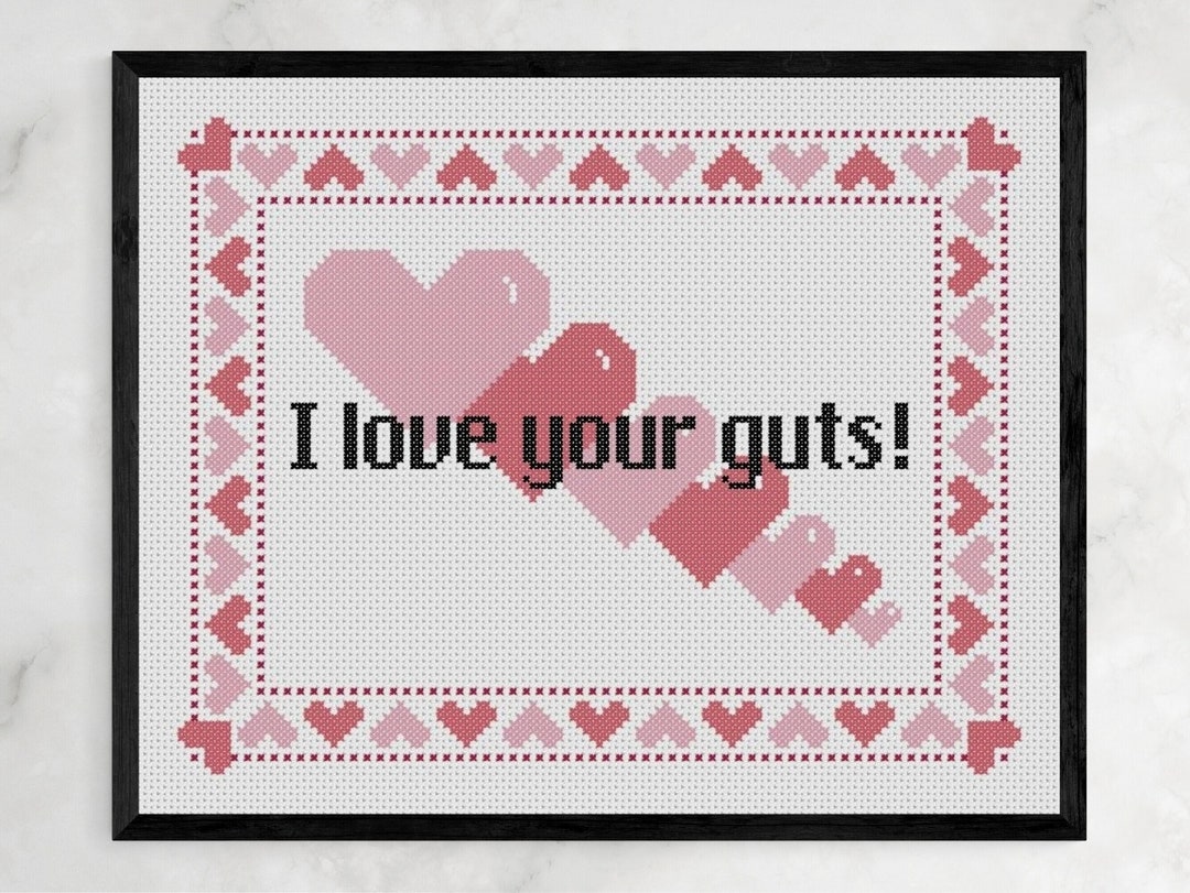 Cross Stitch Pattern, "i Love Your Guts", PDF, Hearts Border, Digital ...