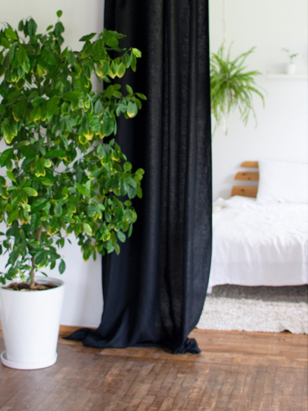 100% Linen CURTAINS Panel in Black of Medium Heavy Softened Europen ...