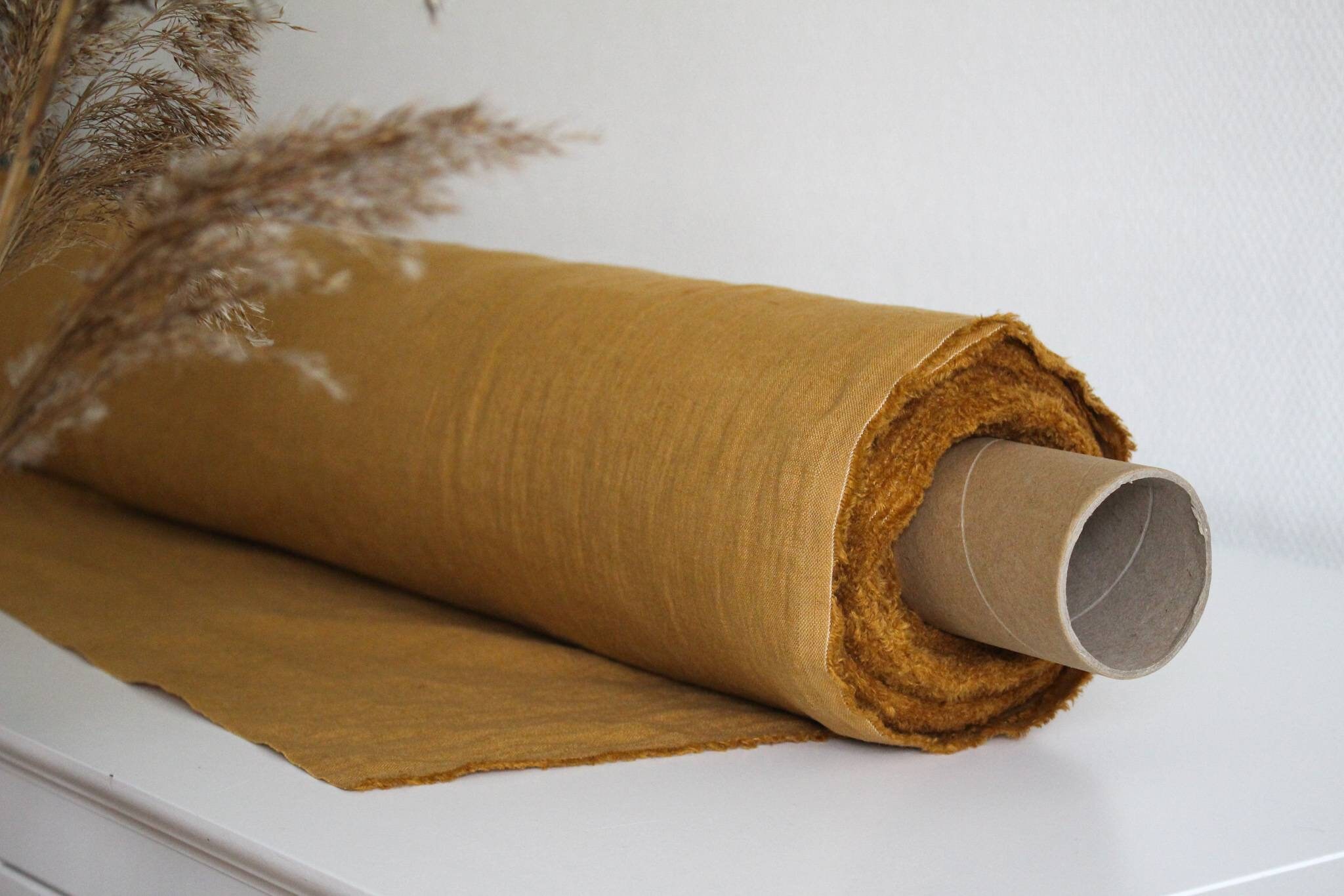 Camel brown softened 100% LINEN FABRIC European flax medium | Etsy