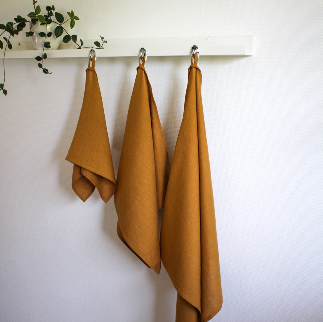 Mustard Yellow LINEN TOWELS With Loop and 14 More Colors Available - Etsy