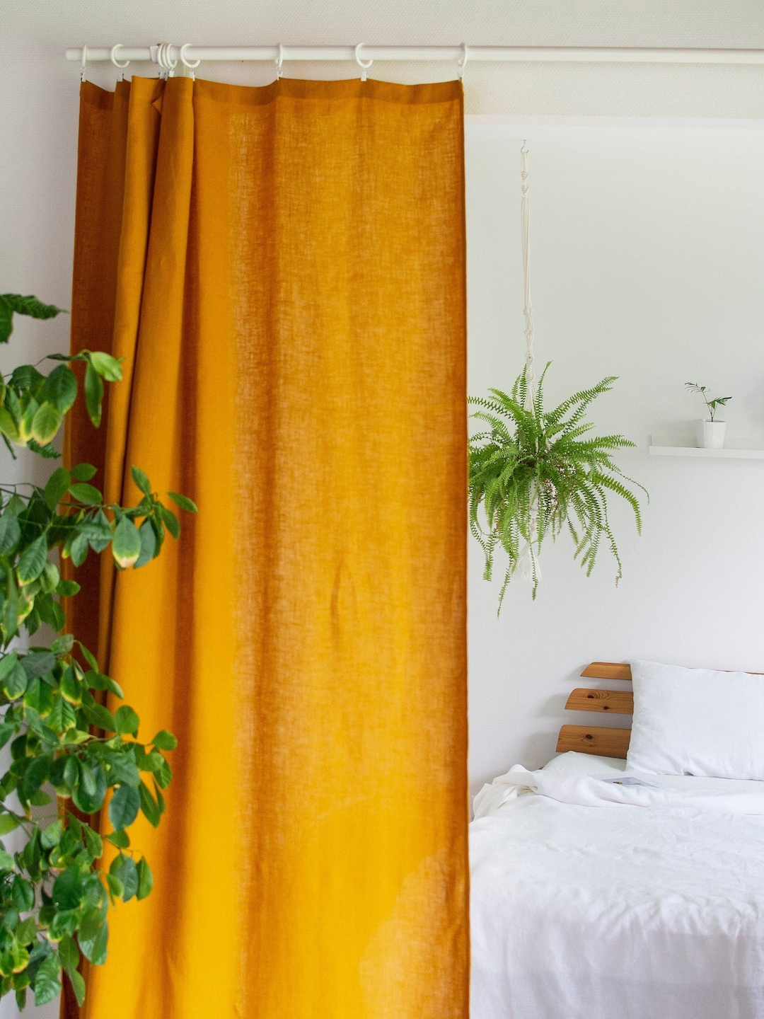 100% Linen CURTAINS Panel in Yellow of Medium Heavy Softened Europen ...