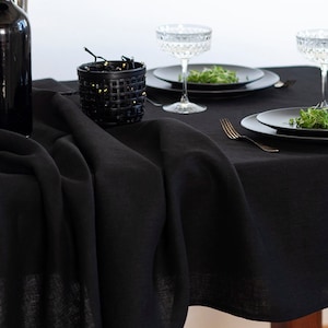 Linen TABLECLOTH in Black of 100 % Pure Flax Linen, Custom Sizes ...