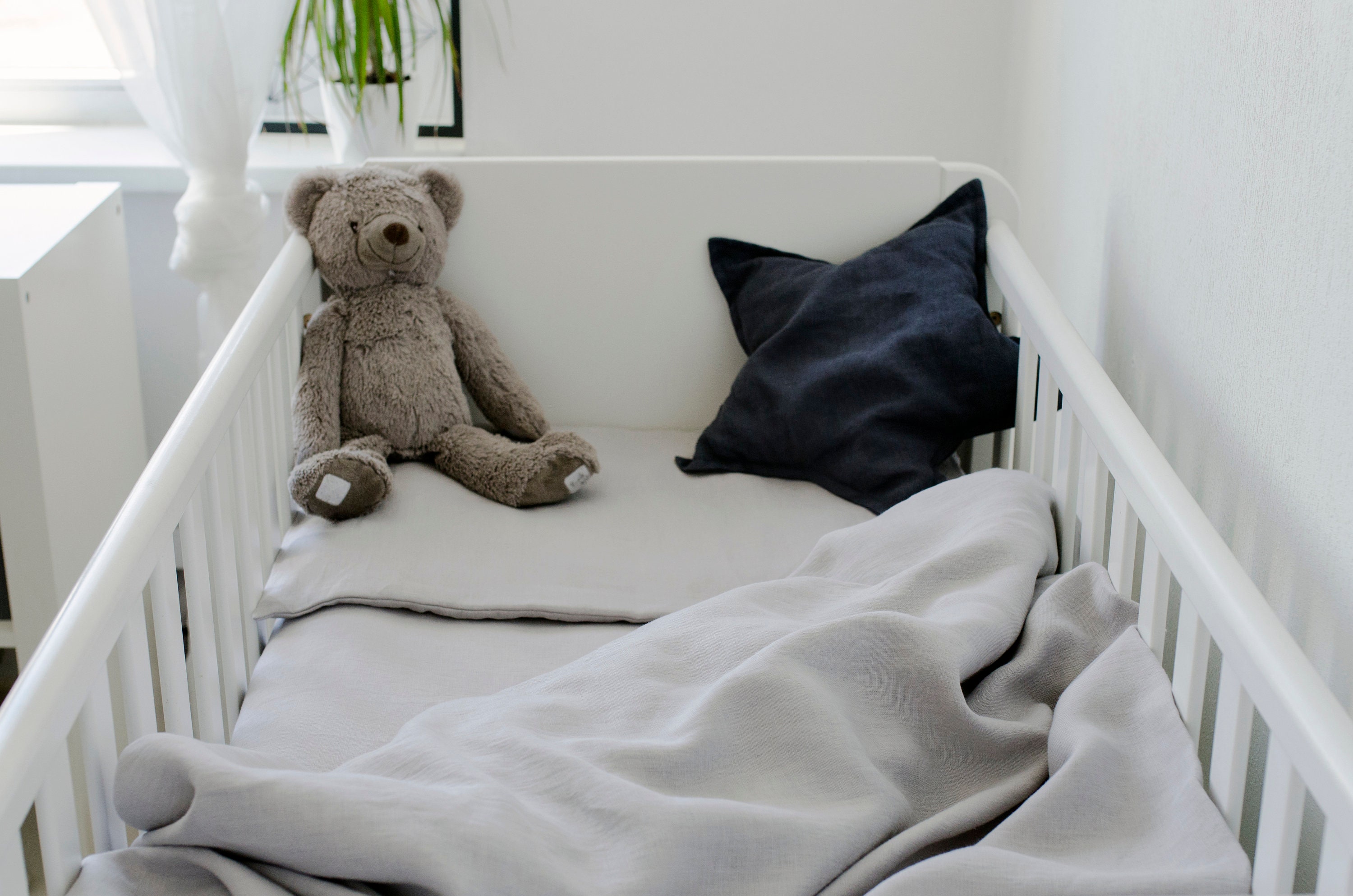 Organic Sage Green Linen Crib BEDDING SET or JUST Fitted Sheet, Duvet ...
