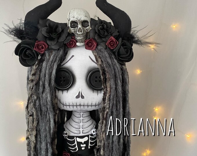 ADRIANNA Ooak Rag Doll 19" Goth EVIL QUEEN Handmade Tattered Cloth Soft ...