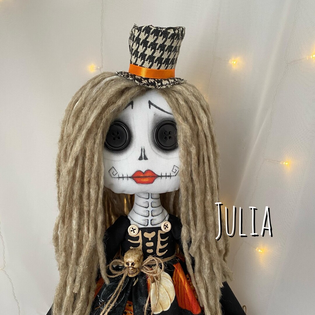 JULIA OOAK Rag Doll 18" Skeleton Goth Horror Funky Creepy Cute Handmade ...