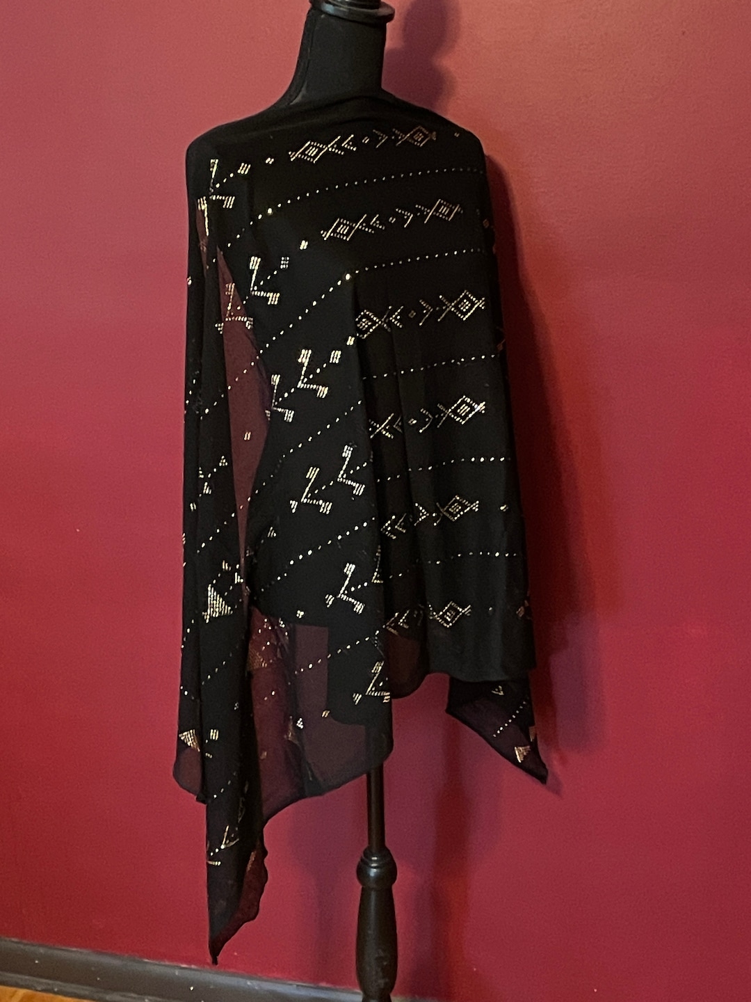 Black Modern Egyptian Assuit Shawl/scarf With Gold Vertical Assuit ...