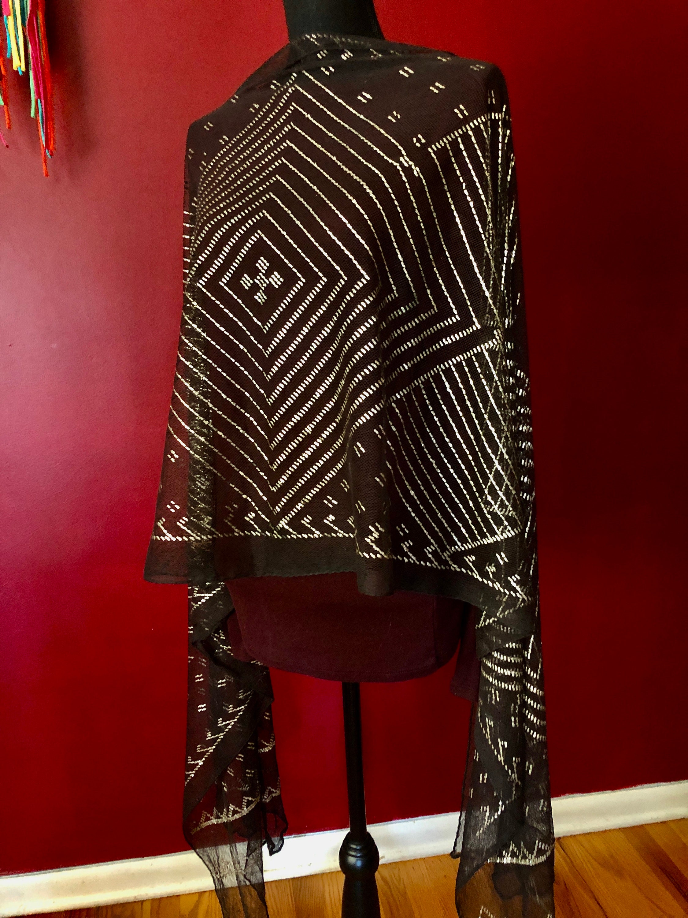 7 Diamond Geo Egyptian Vintage Assuit Shawl PERFECT Black | Etsy