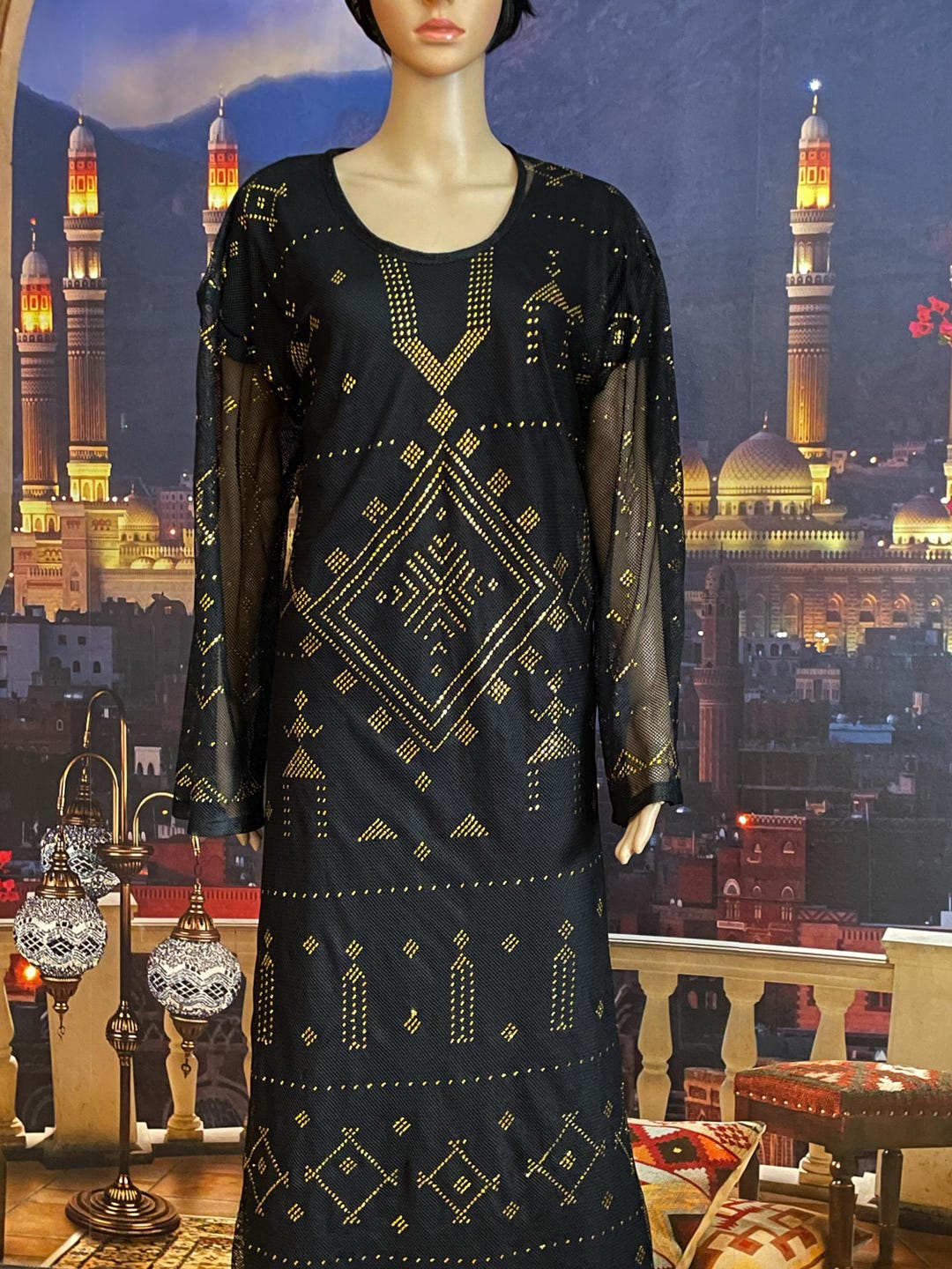 Deluxe Egyptian Assuit Black GOLD Dress/galabeya/tunic Bellydance ...