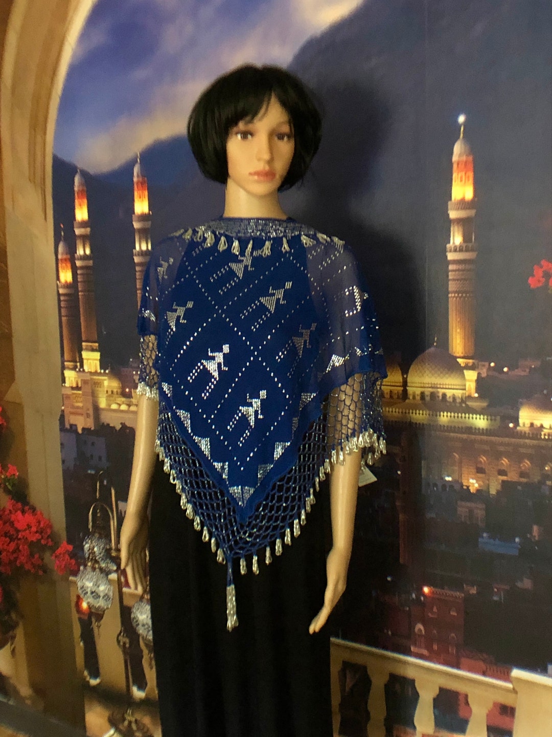 Royal Blue Egyptian Assuit Hipscarf Scarf With Bright Silver - Etsy