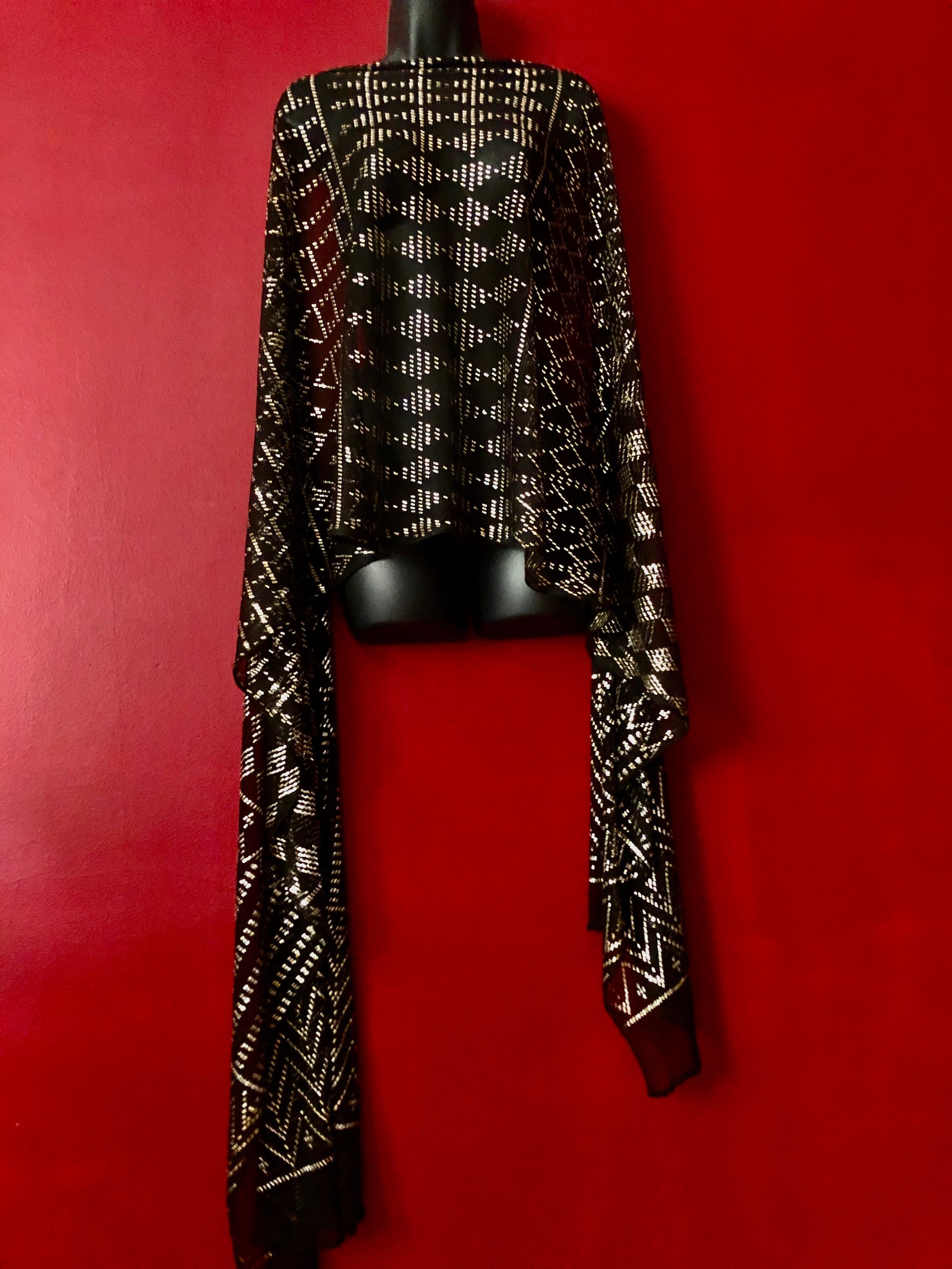 XL Coptic Tile Vintage Egyptian Assuit 1912 Shawl Black Silver 103 ...