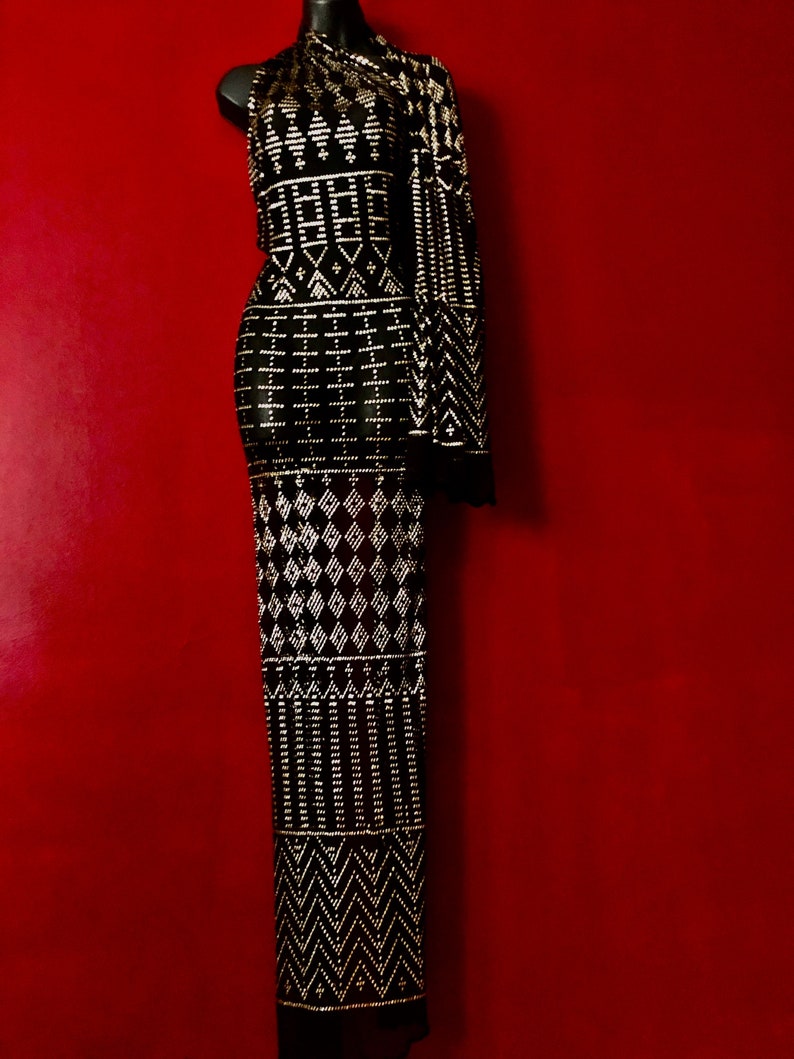 XL Coptic Tile Vintage Egyptian Assuit 1912 Shawl Black Silver 103 ...