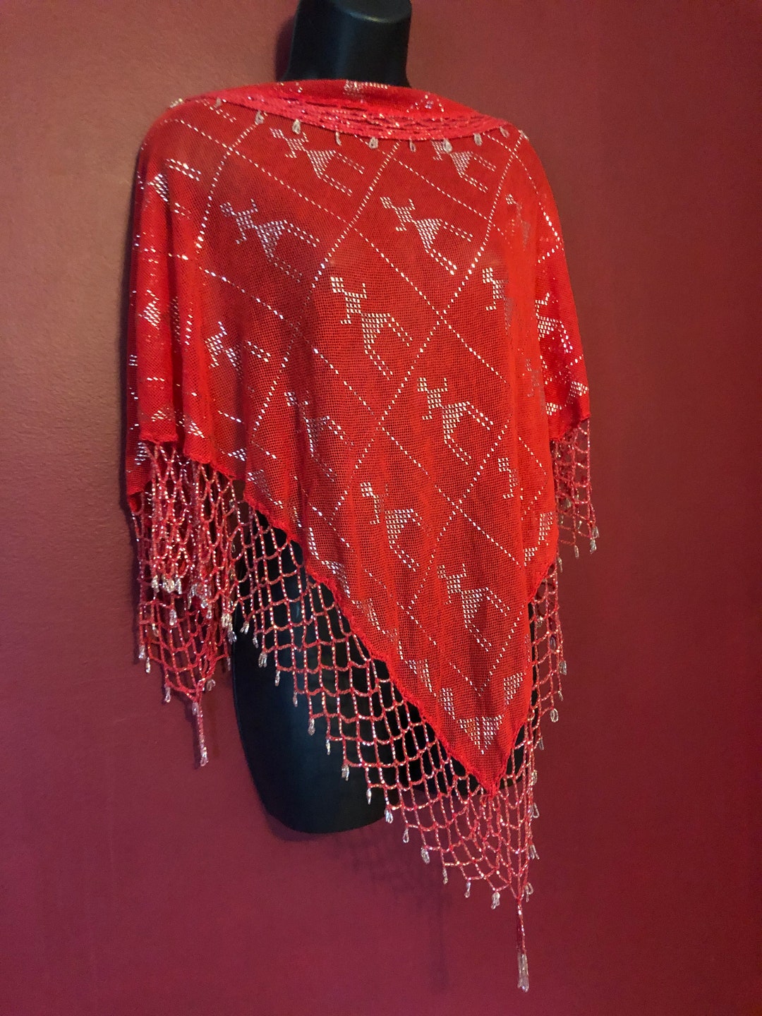 Bright Red and Silver Egyptian Assuit Hip Scarf With Beads - Etsy