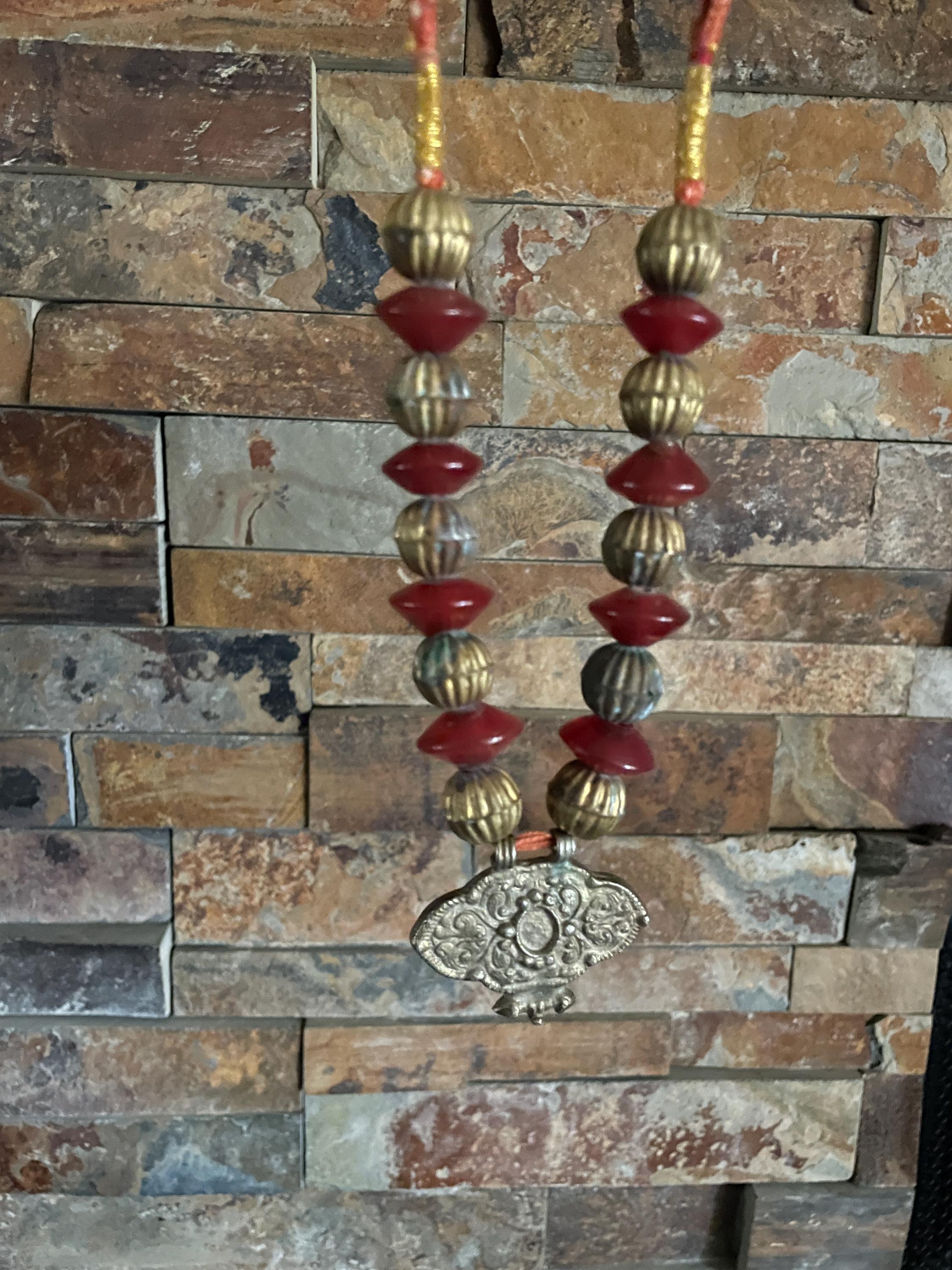 Antique Kaintha (india) Amulet Necklace W/large Tribal Light Gold ...